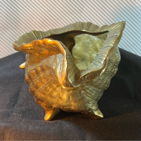 Vintage | Accents | Large Brass Conch Shell Planter Catchall Bottle ...